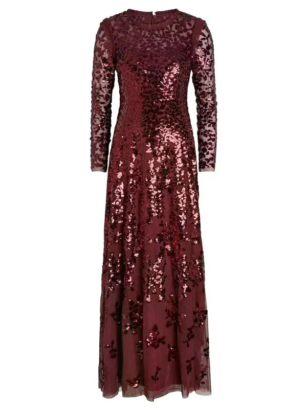 NEEDLE & THREAD Sequin Floral Gown - Red