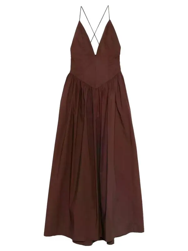 ADRIANA DEGREAS V-neck Gathered Maxi Dress - Brown