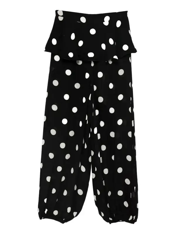 ADRIANA DEGREAS Polka-dot Ruffled Trousers - Black