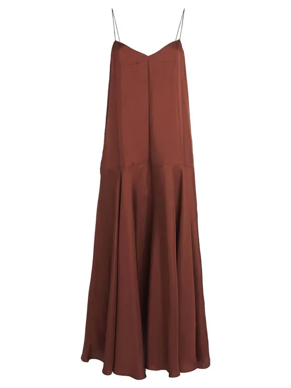 ST. AGNI Silk Twill Slip Maxi Dress - Brown