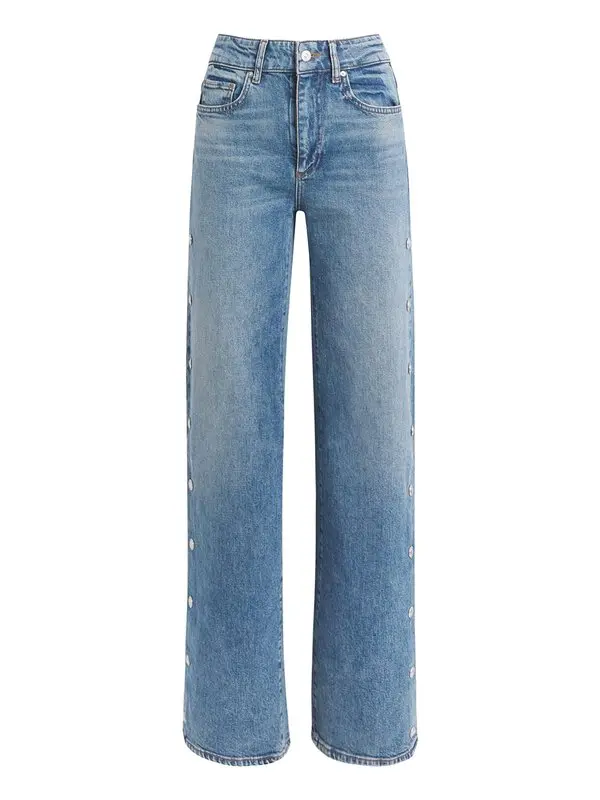 Paige Sasha Side Snap Wide Leg Jeans - Blue