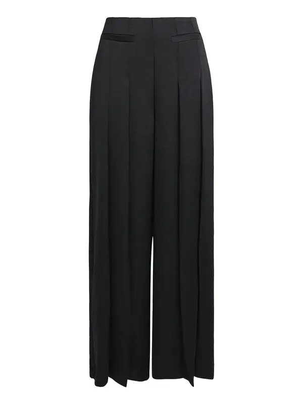 Claudie Pierlot Satin Pleated Wide-leg Trousers - Black