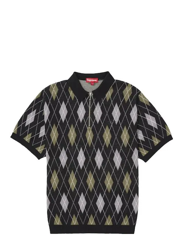 Supreme Argyle Zip Polo Shirt - Black