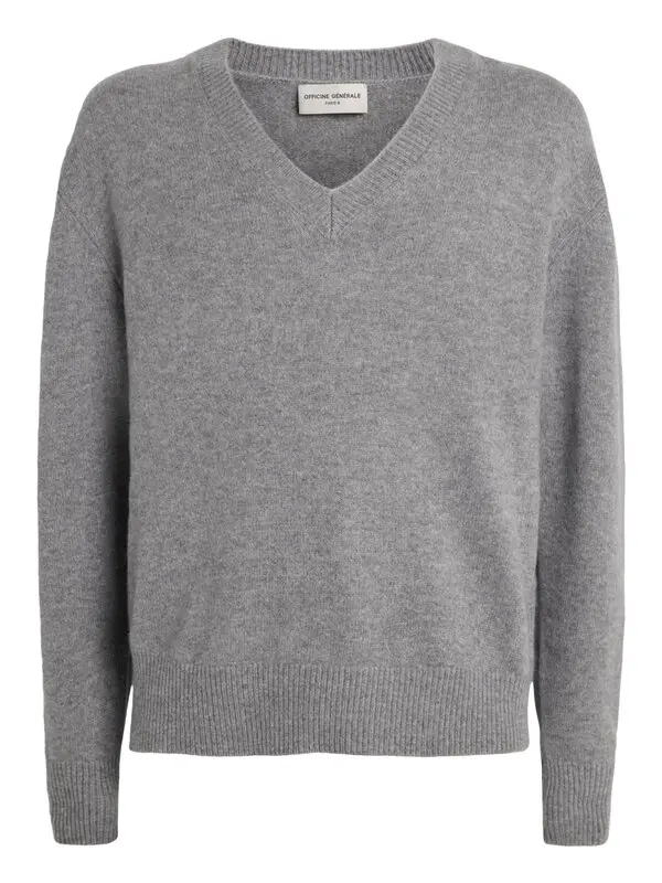 Officine Générale Cashmere V-neck Sweater - Grey