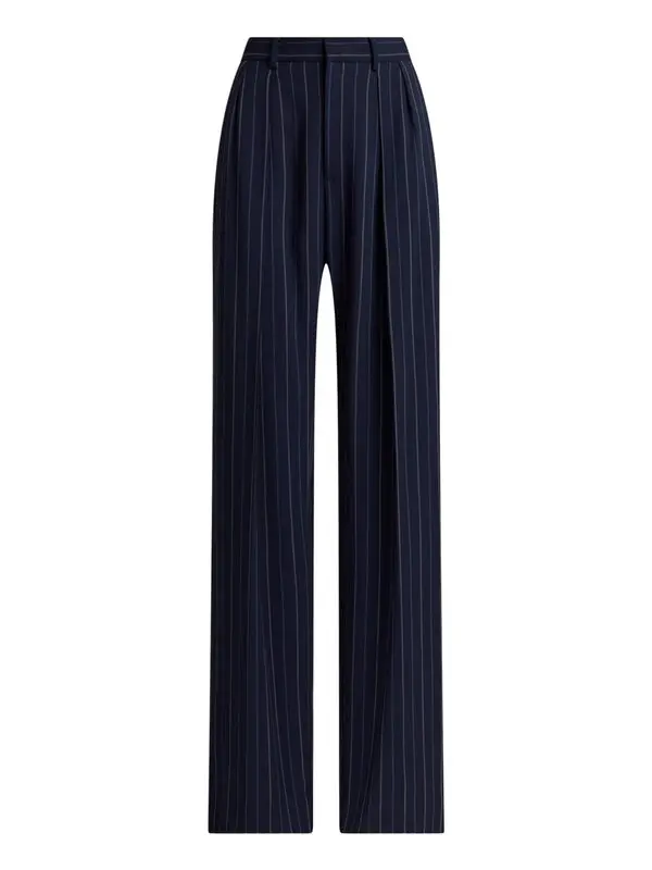 Ralph Lauren Wool Pinstripe Wide-leg Trousers - Navy