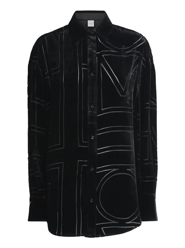 TOTEME Silk Velvet Monogram Shirt - Black