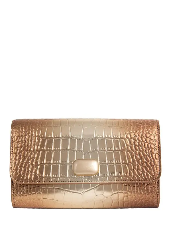 Jeffrey Levinson Leather Croc-embossed Clutch - Brown