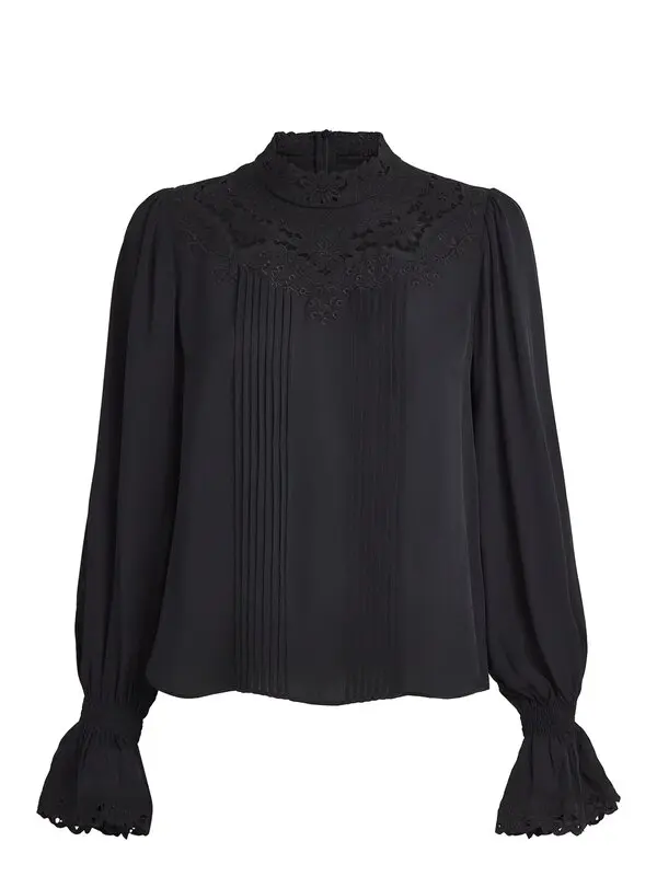 ME+EM Silk Embroidered Blouse - Black