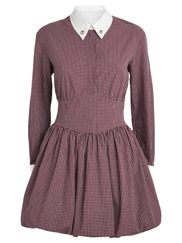 Claudie Pierlot Cotton Check Mini Shirt Dress - Red
