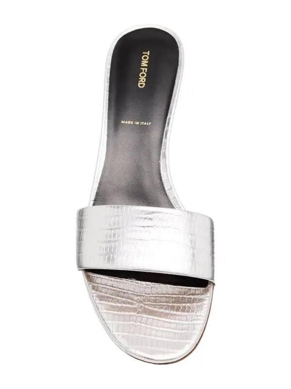 TOM FORD 55mm Embossed Metallic Leather Mules - Silver