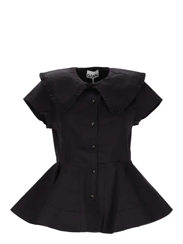 GANNI Ruffle Shirt - Black