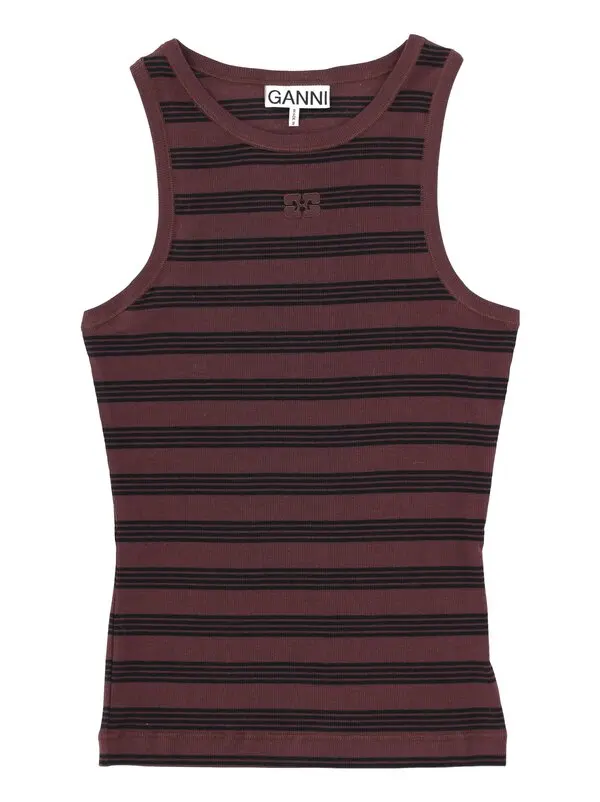 GANNI Striped Sleeveless Top - Brown
