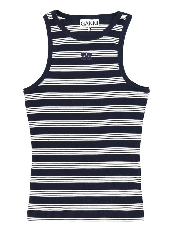 GANNI Striped Sleeveless Top - Blue