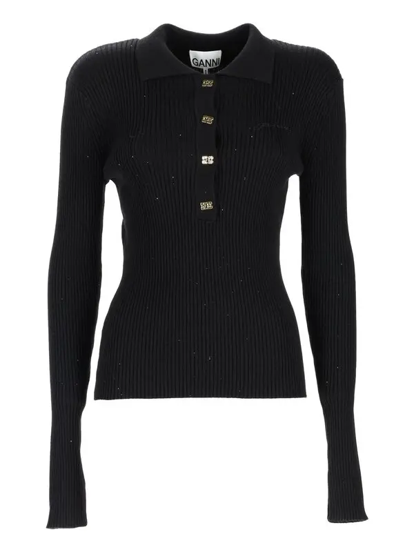 GANNI Wool Polo - Black
