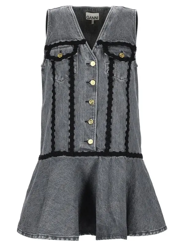GANNI Cotton Mini Dress - Charcoal