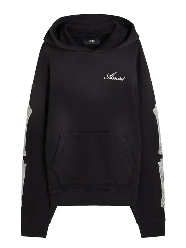 Amiri Bones Embroidered Cotton Hoodie - Black