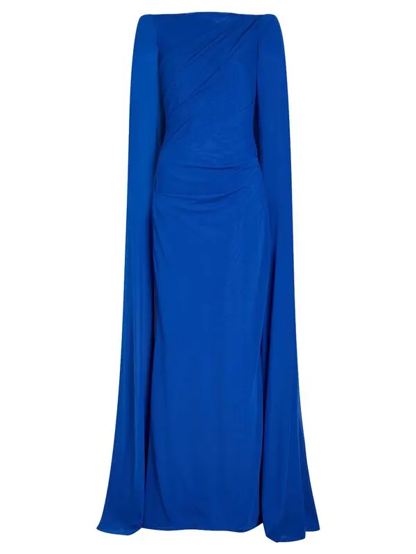 Talbot Runhof Cape-effect Draped Stretch-tulle Gown - Blue