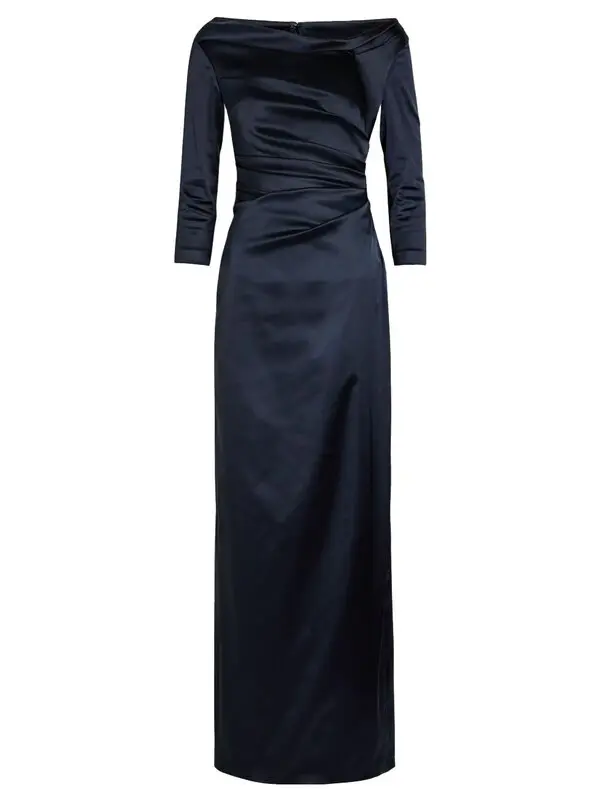 Talbot Runhof Gathered Satin Maxi Dress - Navy