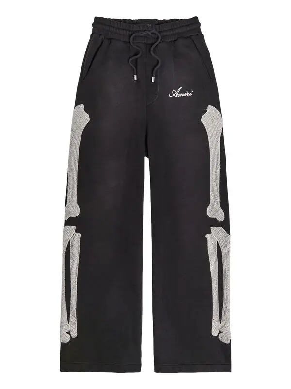 Amiri Bones Embroidered Cotton Sweatpants - Black