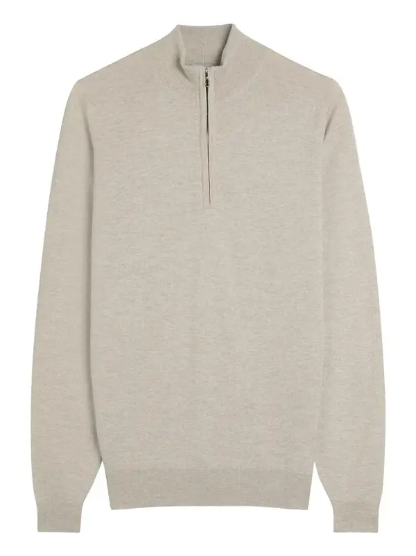 John Smedley Tapton Half-zip Merino Wool Jumper - Beige