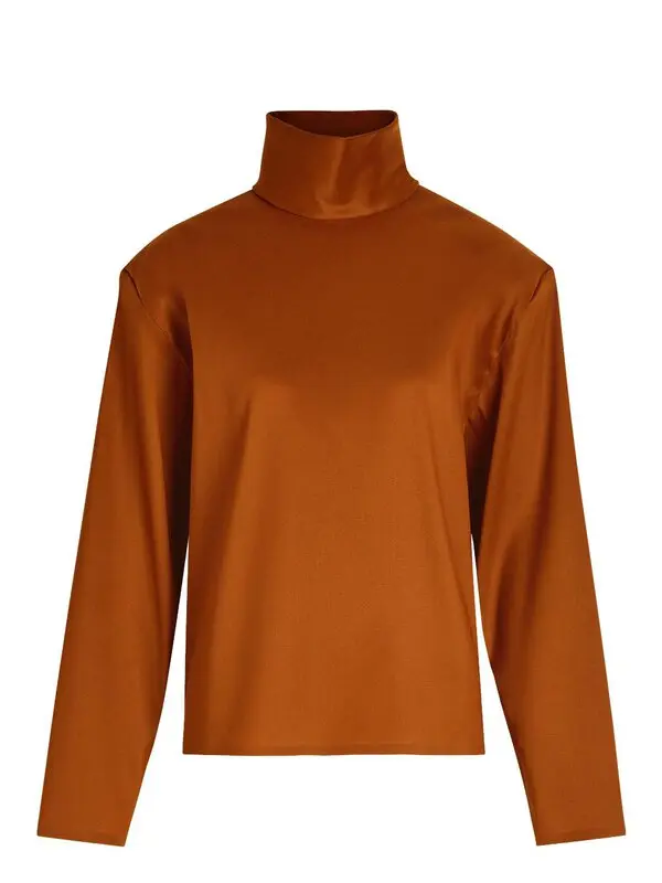 Saint Laurent High-neck Stretch-silk Top - Caramel