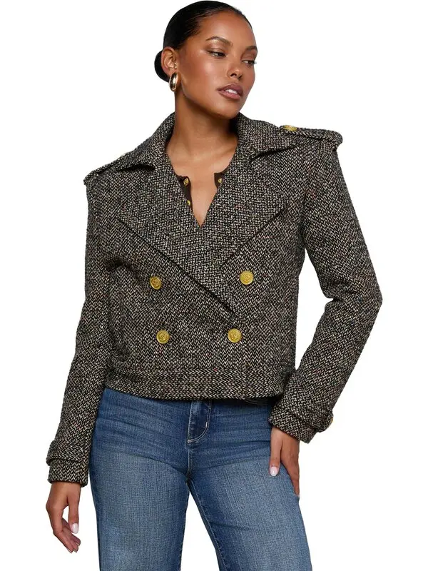 L'Agence Xoey Cropped Tweed Trench - Black/ivory Multi Tweed