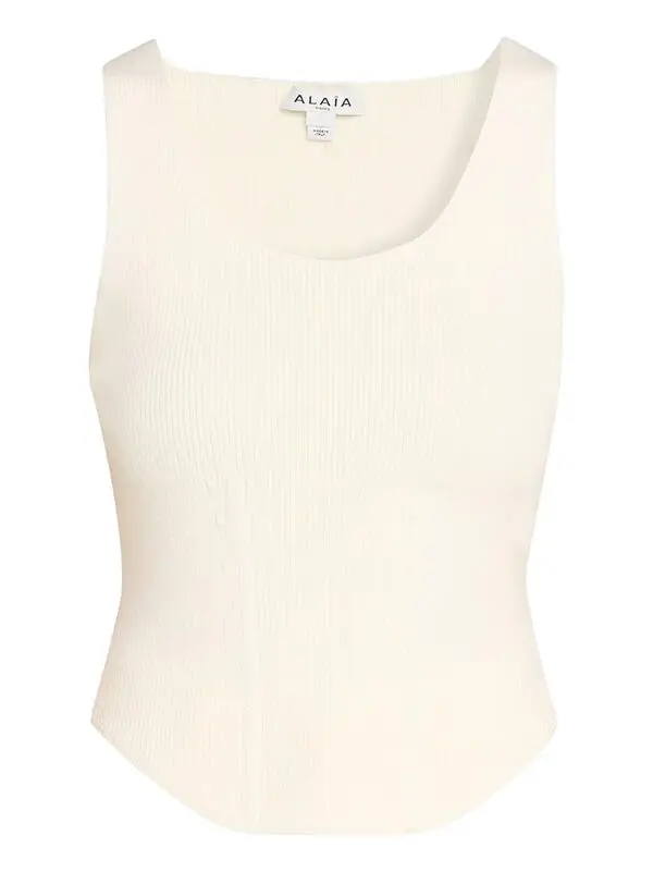 Alaïa Sleeveless Ribbed Knit Corset Top - Blanc