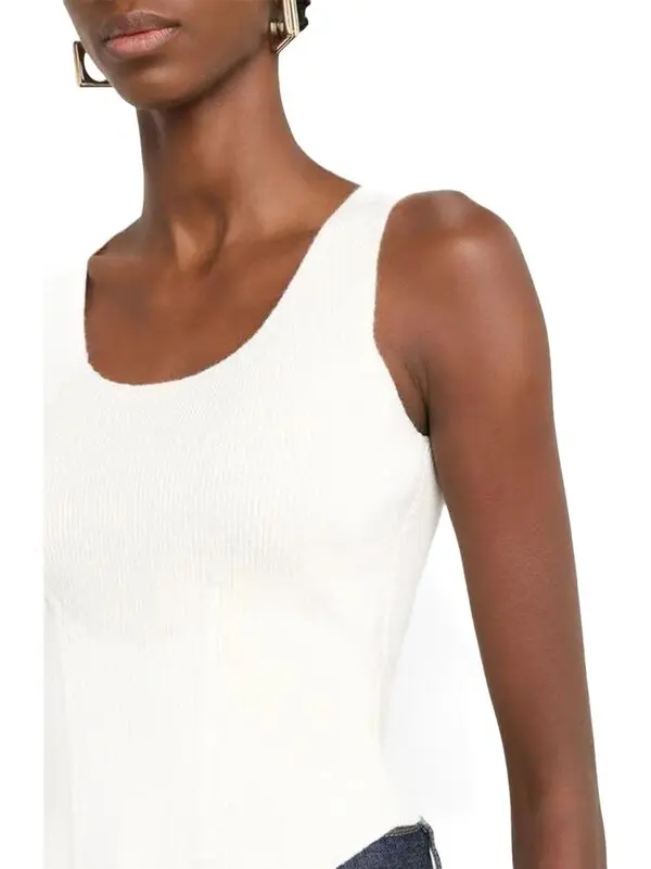 Alaïa Sleeveless Ribbed Knit Corset Top - Blanco