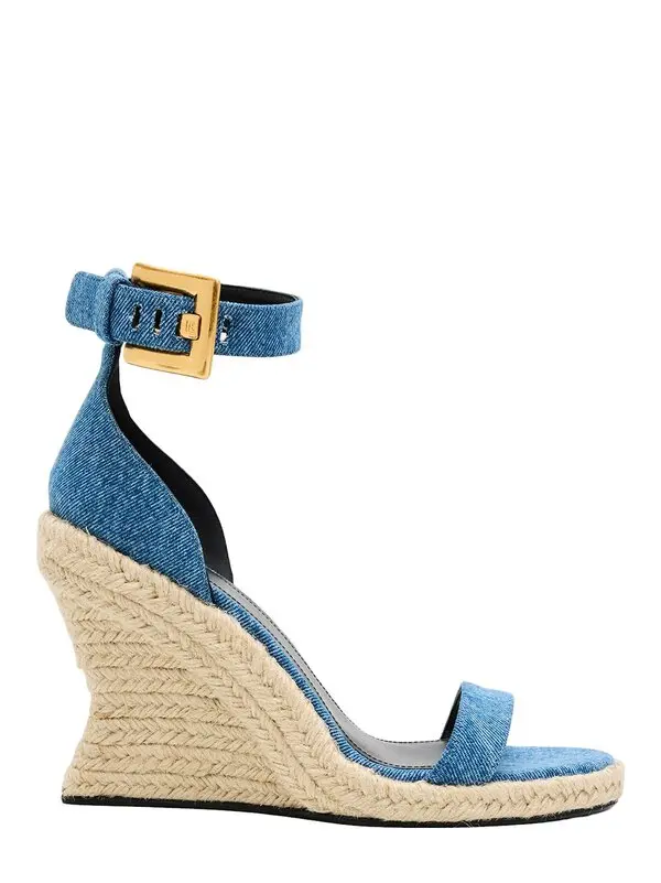 Balmain 85mm Denim Espadrille Wedge Sandals - Blue