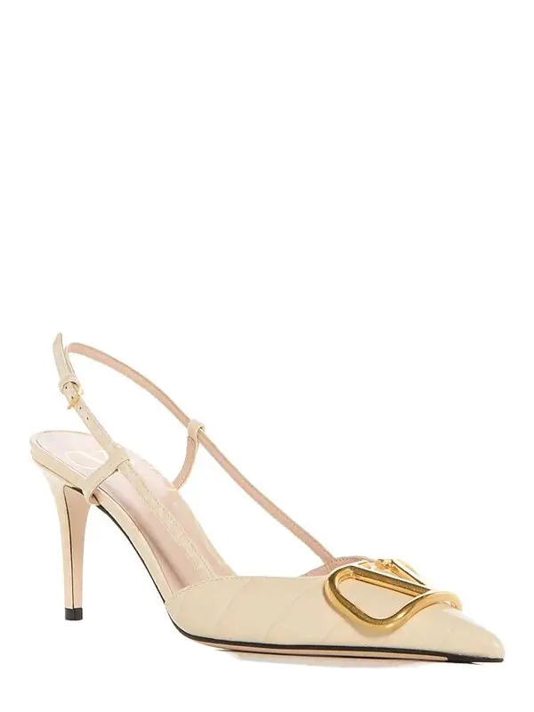 Valentino Garavani Vlogo Croc Embossed Slingback Pumps - White