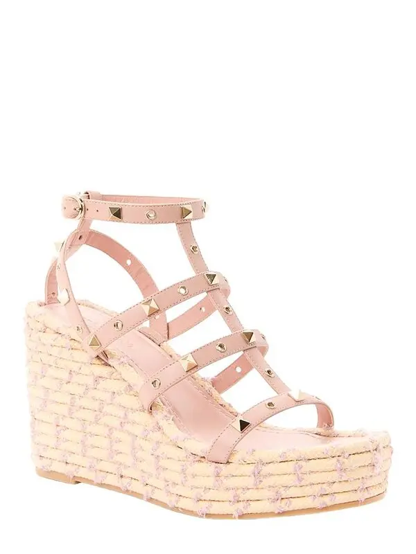 Valentino Garavani Rockstud Espadrille Wedge Sandals - Cream