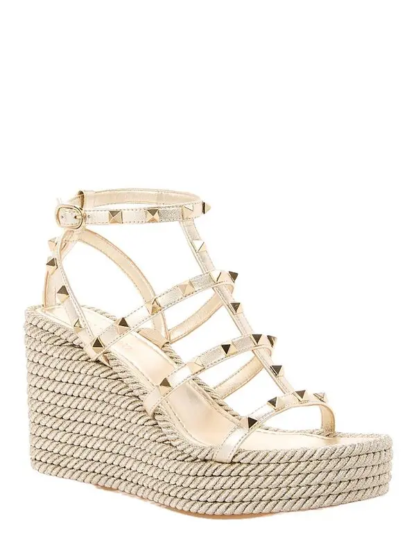 Valentino Garavani Rockstud Espadrille Wedge Sandals - Platino