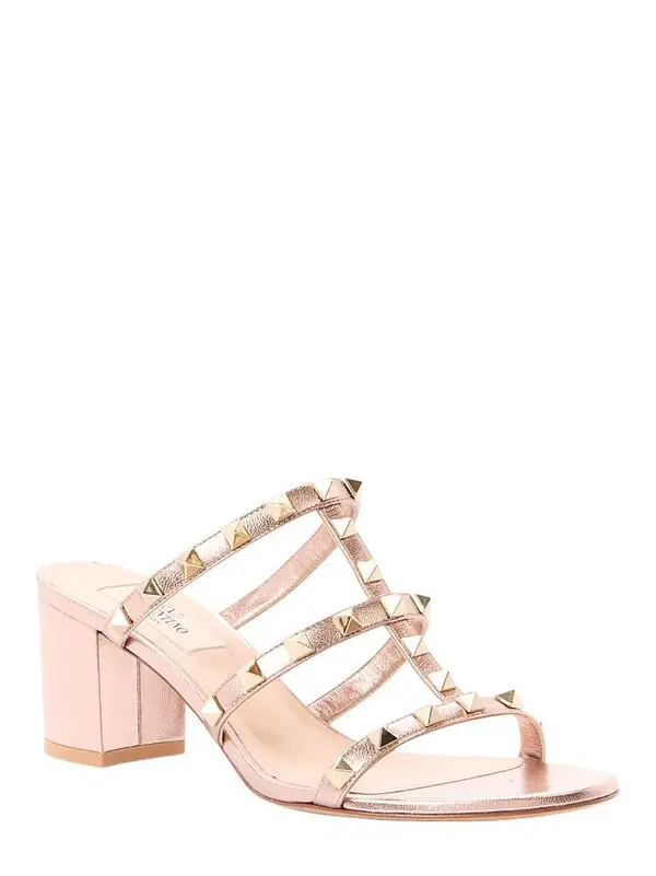 Valentino Garavani Rockstud Block Heel Slide Sandals - Rose Cannelle