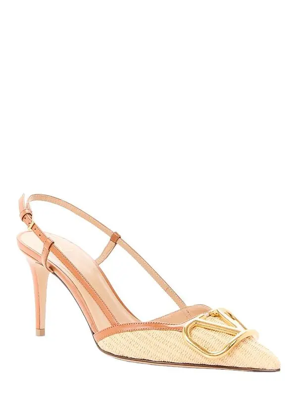 Valentino Garavani Vlogo Raffia Slingback Pumps - Beige
