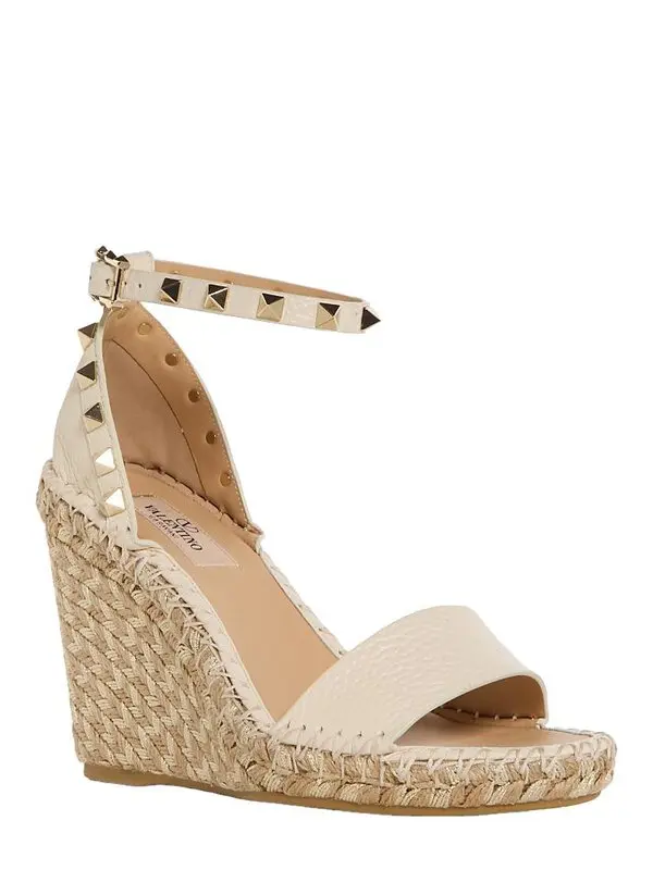Valentino Garavani Rockstud Espadrille Wedge Sandals - Light Ivory