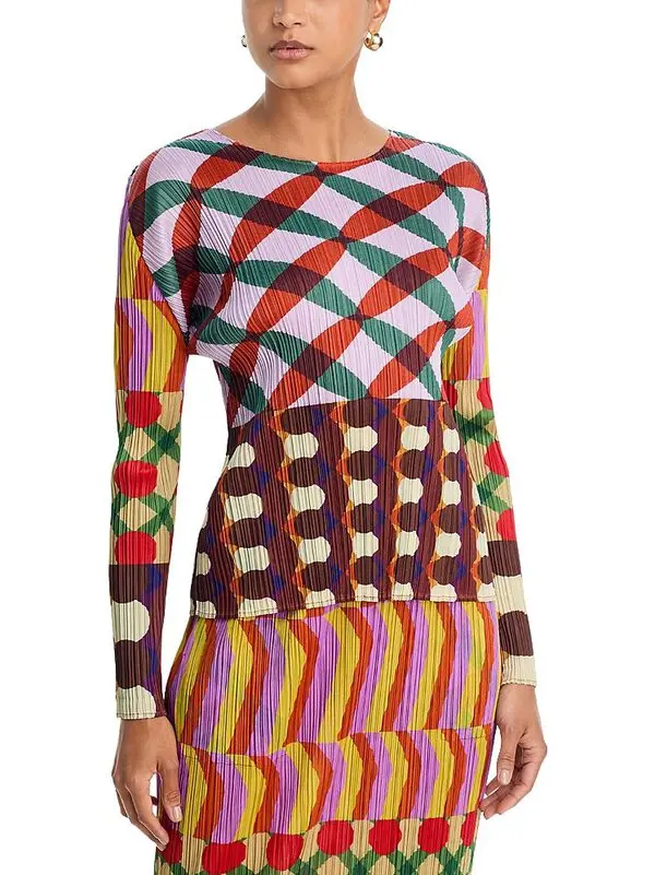 Issey Miyake Harmony Printed Long Sleeve Top - Pink Multi