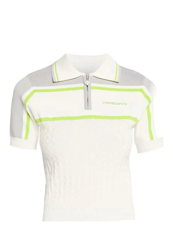 Casablanca Striped Textured Knit Tennis Polo - White