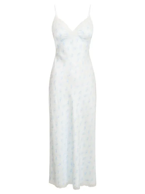 LoveShackFancy Manuela Printed Silk Midi Slip Dress - Blue