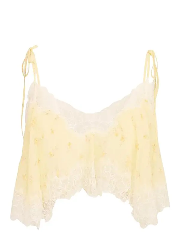 LoveShackFancy Elysia Silk Blend Cropped Top - Yellow