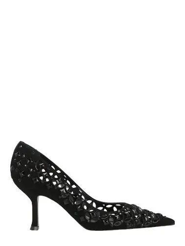 Rene Caovilla Suede Crystal Embellished Pointed Toe Pumps - Black