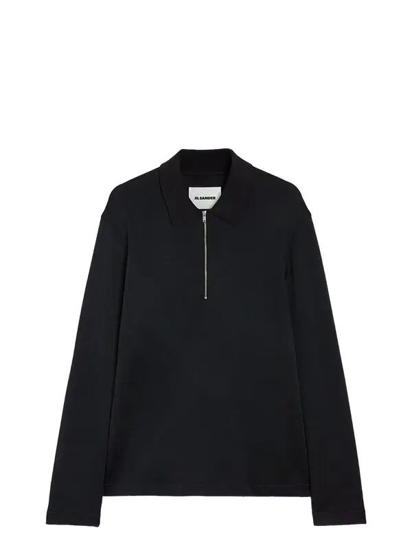JIL SANDER Long-sleeved Zip-up Polo T-shirt - Black