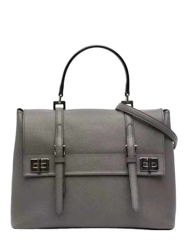 Prada Saffiano Cuir Double Turnlock Satchel - Grey