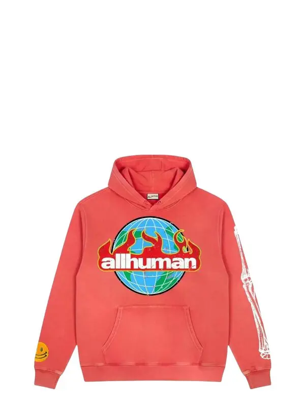 ALL HUMAN Graphic Hooded Sweater - Red