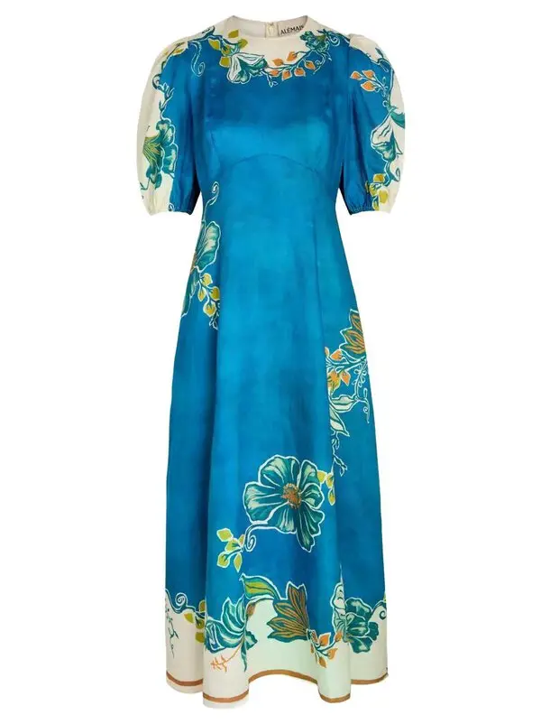 ALEMAIS Luda Floral-print Midi Dress - Blue