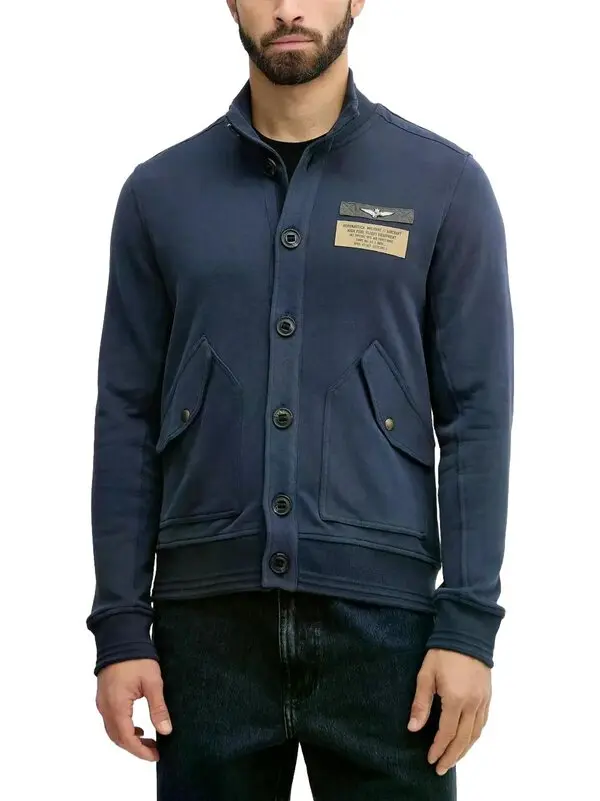 AERONAUTICA MILITARE Logo-patch Button-up Sweatshirt - Blue