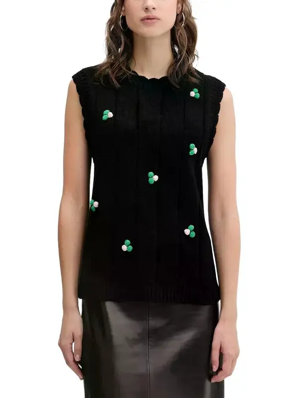 Stine Goya Flower-detail Ribbed-knit Vest - Black