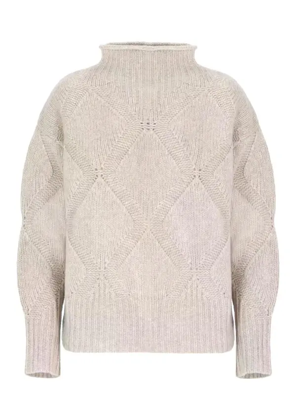 KANGRA Diamond-pattern Roll-neck Wool Sweater - Neutrals