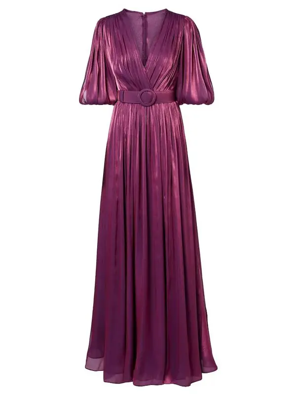 Costarellos Brennie Belted Georgette Gown - Purple