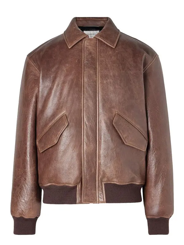 Saint Laurent Leather Bomber Jacket - Brown