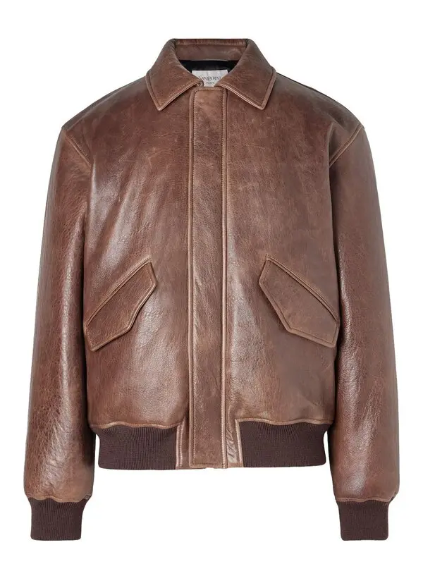 Saint Laurent Leather Bomber Jacket - Brown